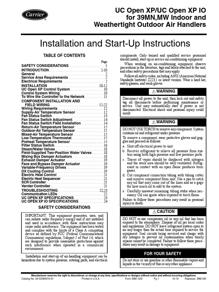 Carrier Indoor and Weathertight Outdoor Air Handlers | PDF | Electrical ...