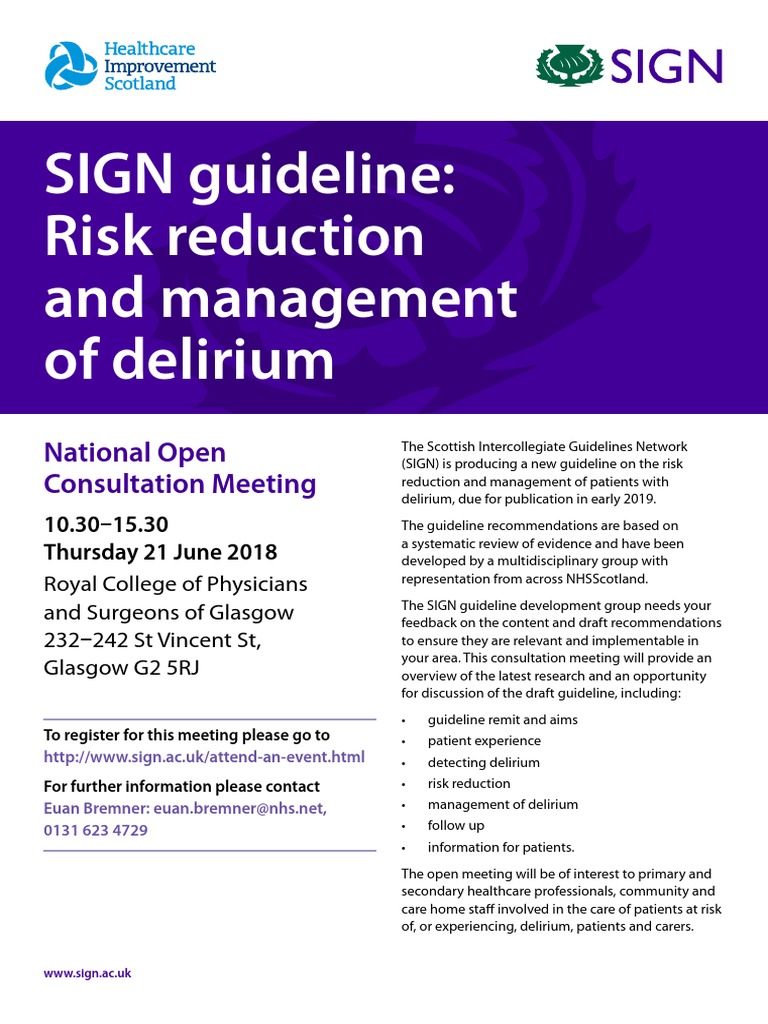 SIGN guideline: Risk reduction and management of delirium | PDF ...