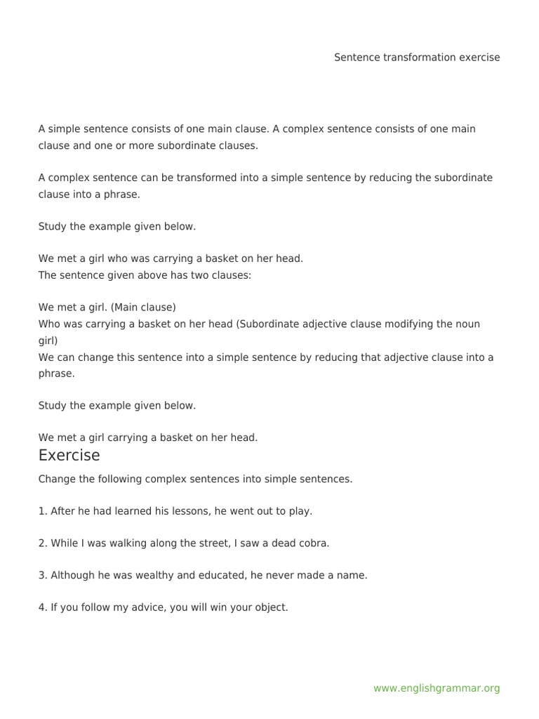 Sentence Transformation Exercises Guide | PDF | Language Arts & Discipline