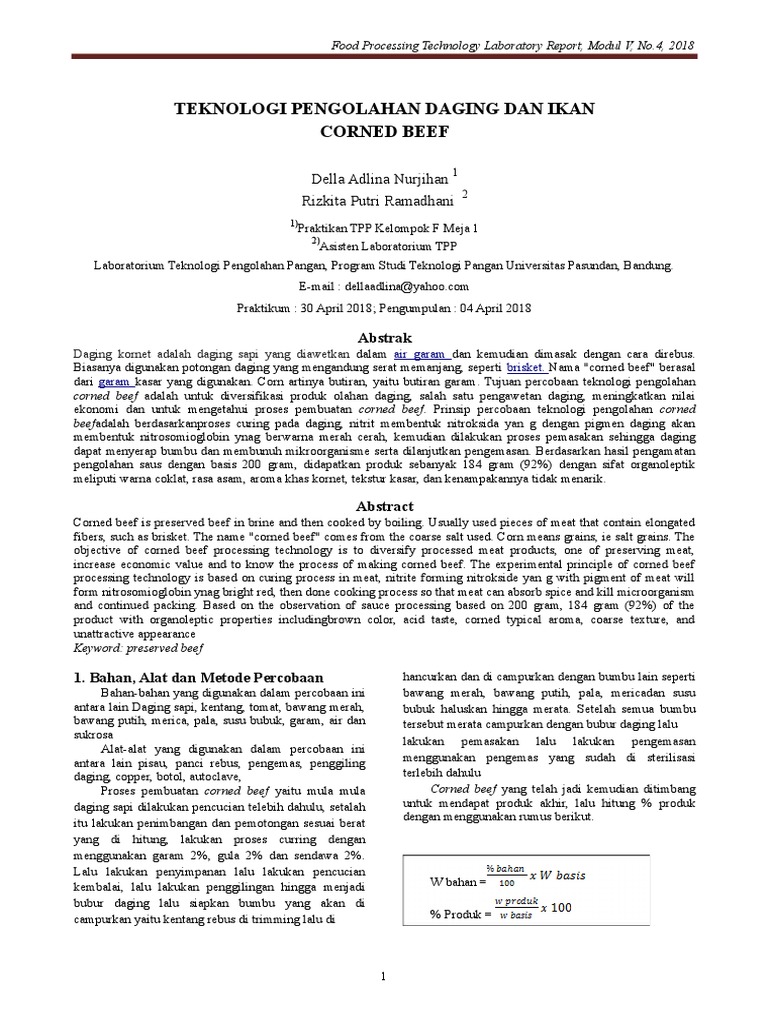 Laporan Praktikum Corned Beef | PDF
