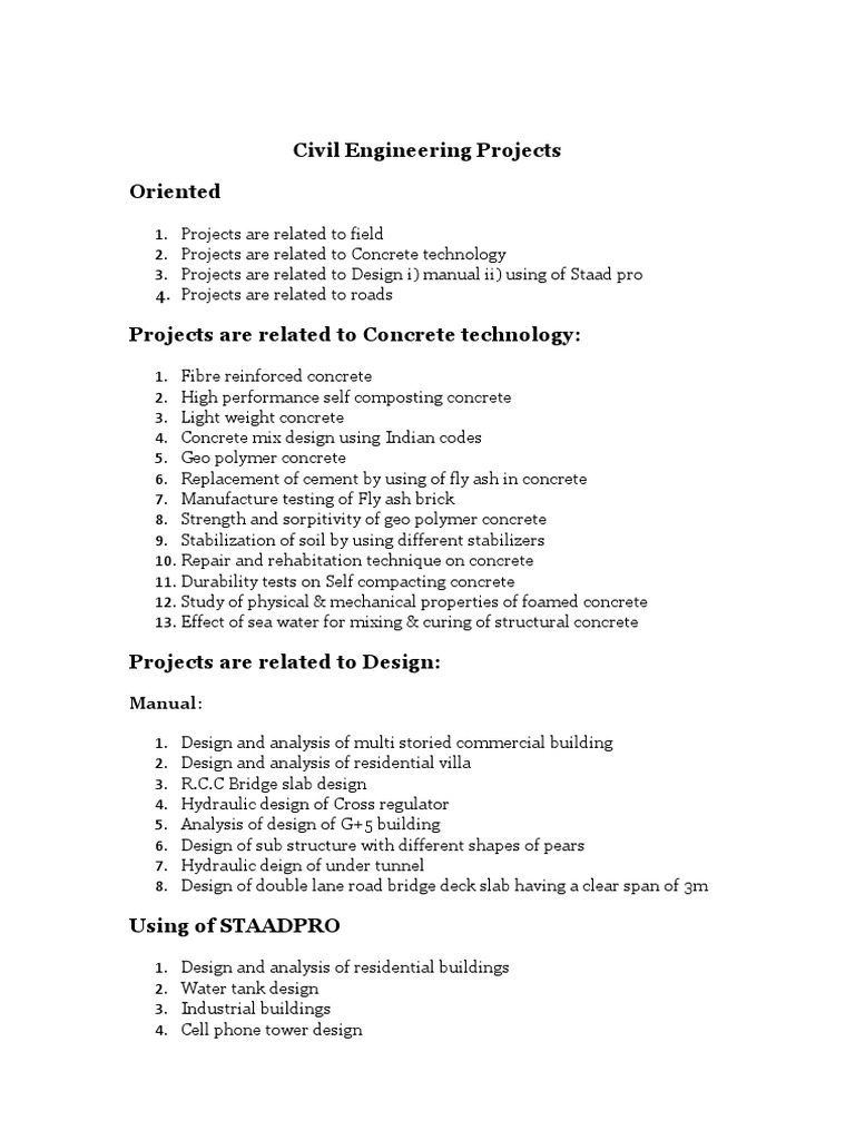 Civil Engineering Projects Tittles | PDF | Road Surface | Concrete