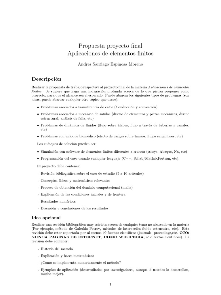 Propuesta Proyecto Final de Elementos Finitos | PDF | Método de ...