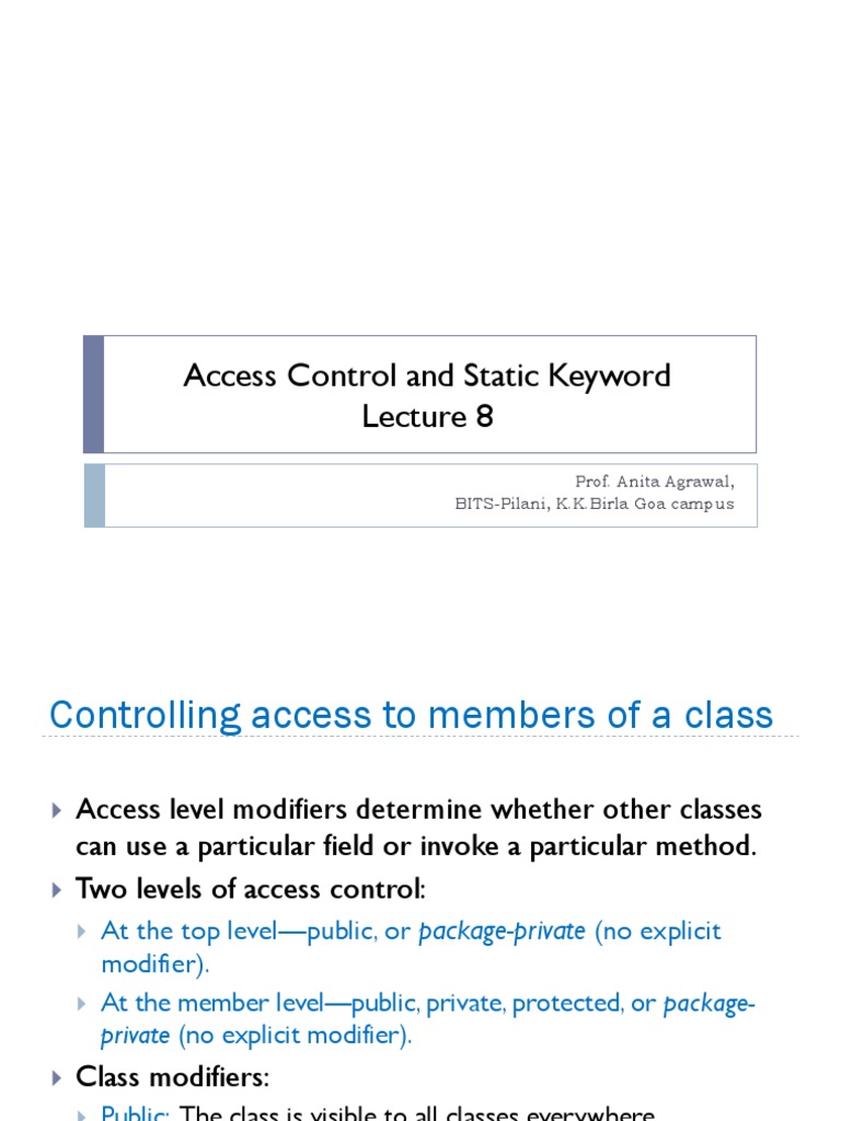 Access Control And Static Keyword In Java Pdf Class Computer Programming Method