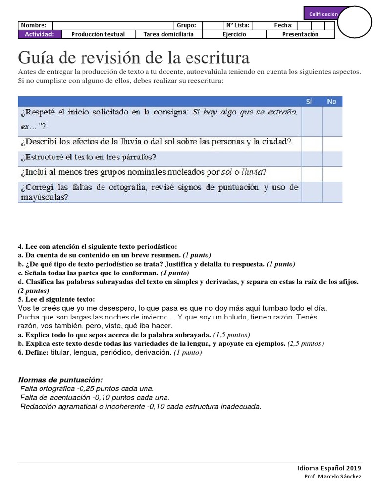 Guía de Revisión de Escritura en Español | PDF