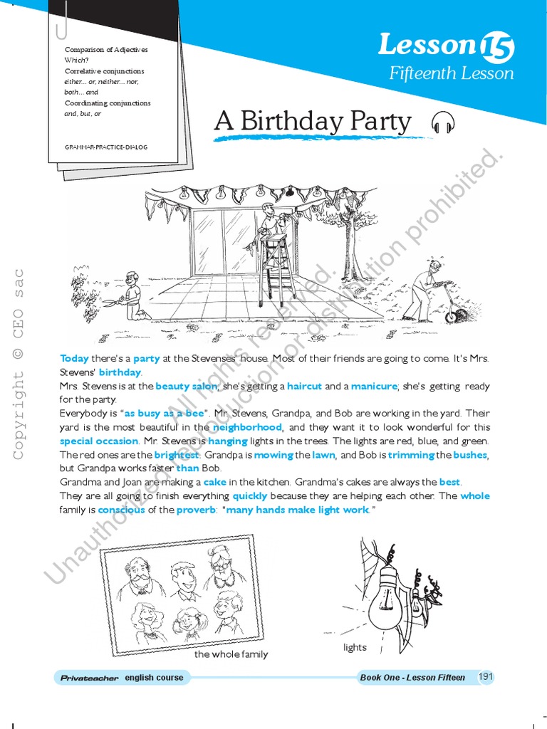 Lesson: A Birthday Party | PDF | Adjective | Grammar