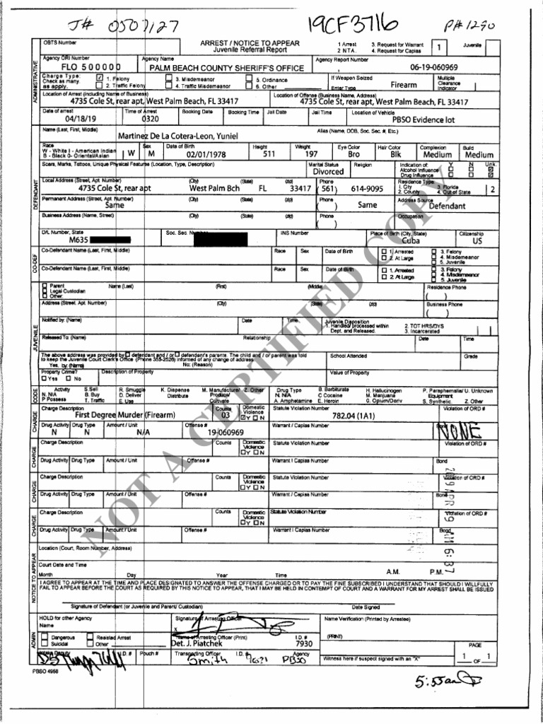 Yuniel Arrest Report | PDF