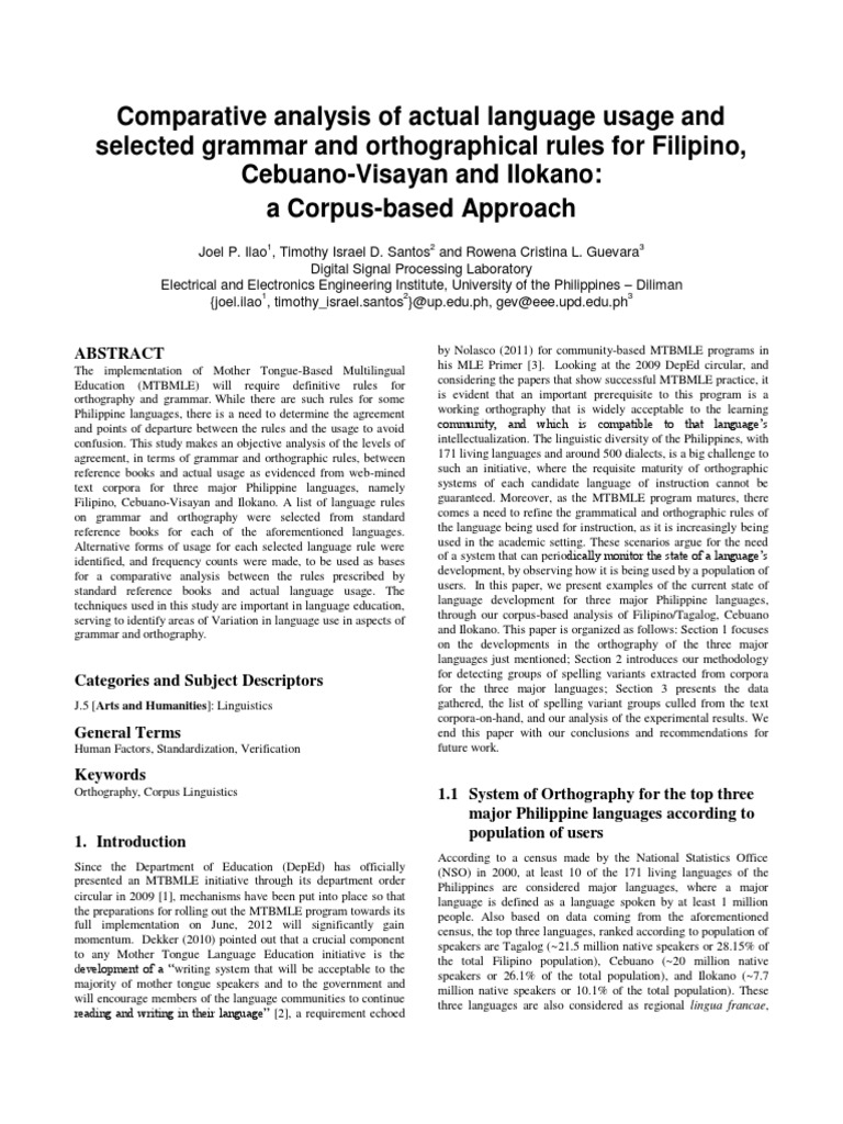 Filipino Cebuano Ilocano | PDF | Tagalog Language | Orthography