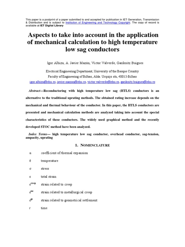 HTLS Conductors - Mechanical Calculation | PDF | Creep (Deformation) | Electrical Resistivity ...