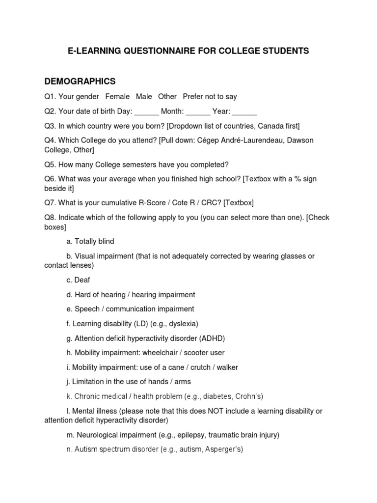 E-Learning Questionnaire For College Students | PDF | Instant Messaging ...