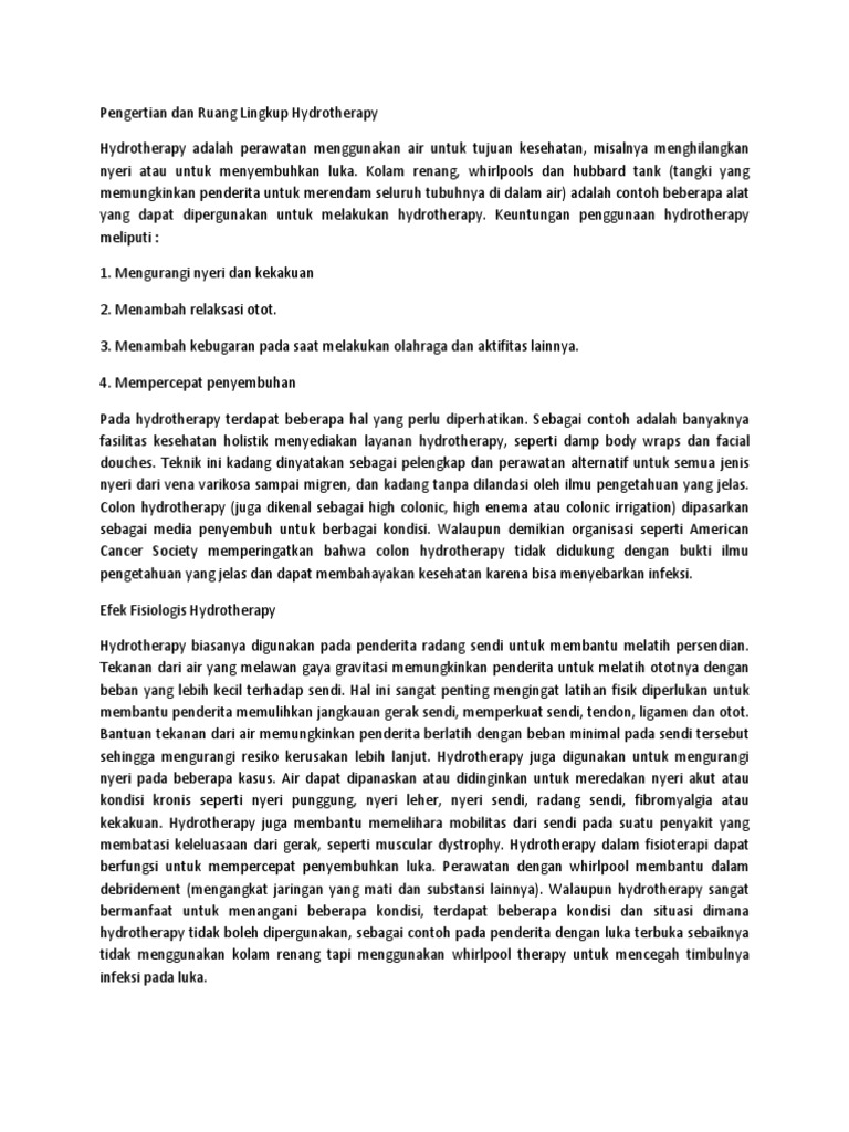 Pengertian Dan Ruang Lingkup Hydrotherapy | PDF