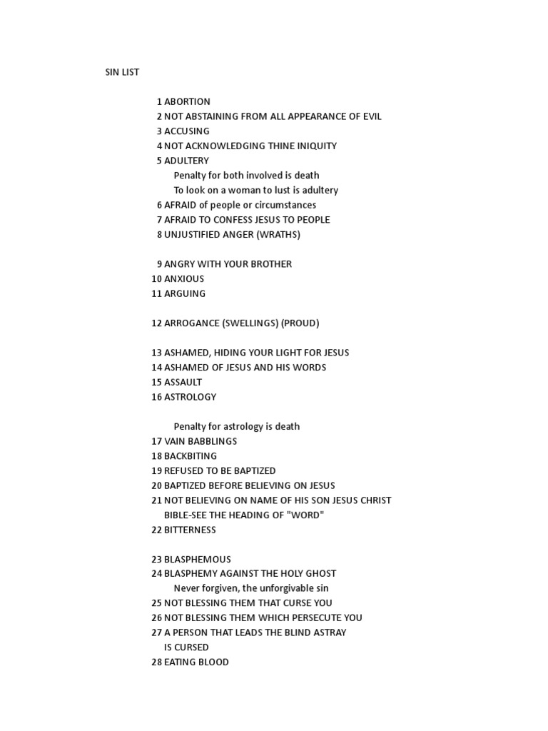 Sin List | PDF | Evil | Idolatry