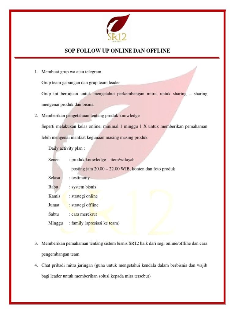 SOP Follow Up Bisnis SR12 | PDF