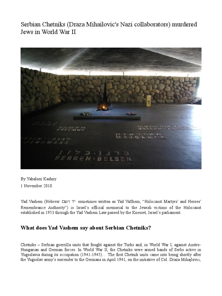 Yad Vashem: Serbian Nazi Collaborators Murdered Jews in World War II ...