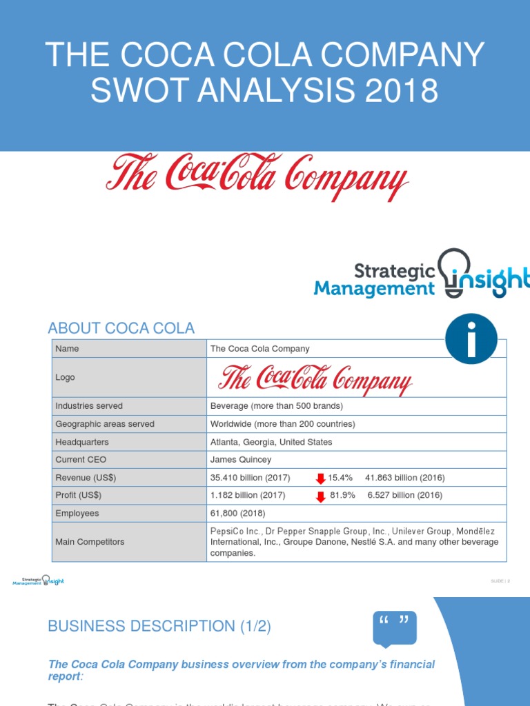 The Coca Cola Company Swot Analysis 2018 | PDF | The Coca Cola Company ...