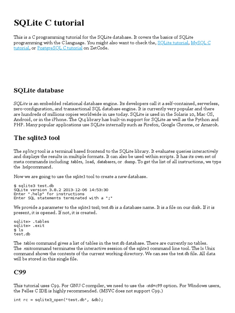 Sqlite C Tutorial Sqlite Programming In C Pdf Pdf Database Transaction C Programming 1102