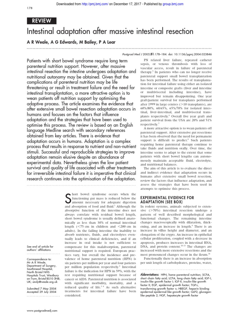 Intestinal Adaptation After Massive Intestinal Resection: Review | PDF ...
