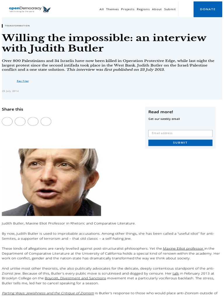 Willing The Impossible - An Interview With Judith Butler (Opendemocracy ...