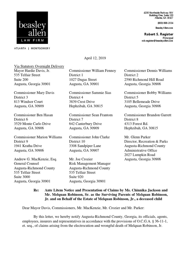 Ante Litem Notice: Melquan Robinson Jr. | PDF | Electrical Wiring ...