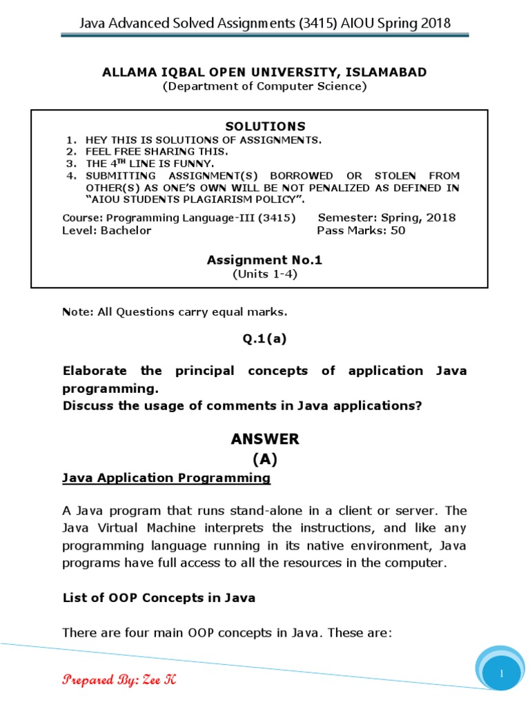 Java (3415) Both Assignments | PDF | Inheritance (Object Oriented ...