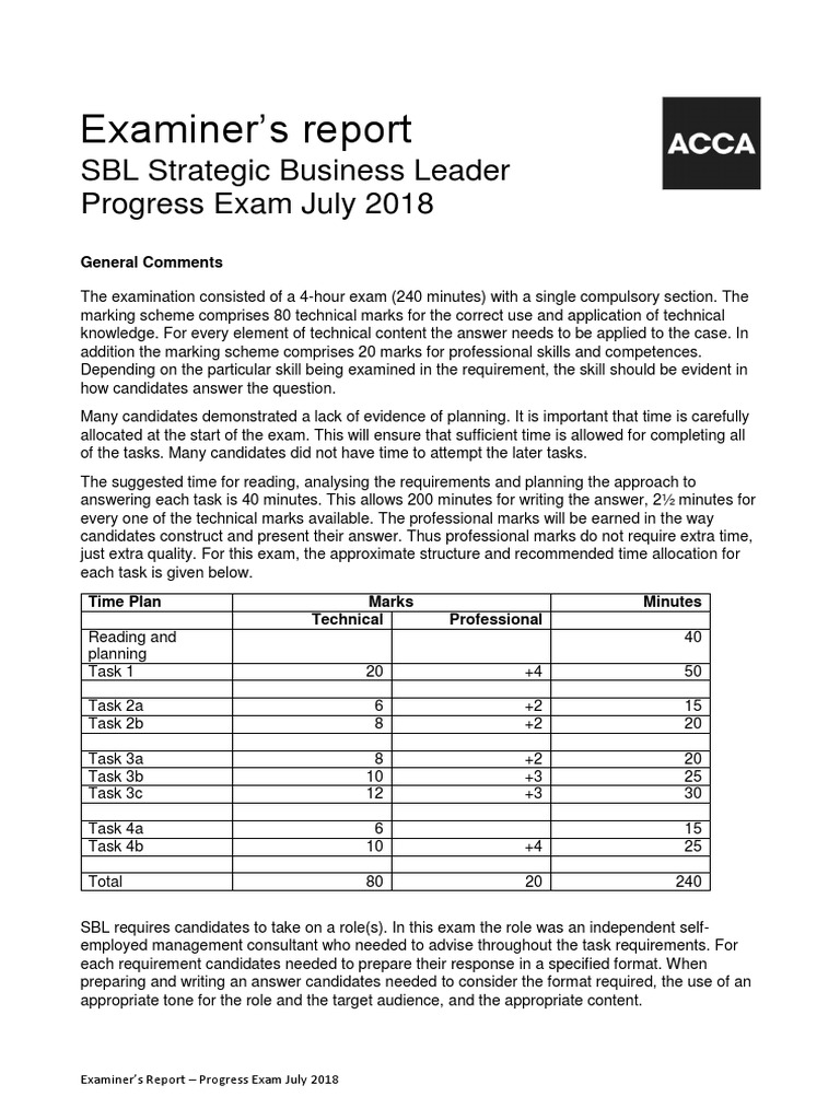 SBL Progress Exam ExamReport July18 | PDF | Test (Assessment) | Question