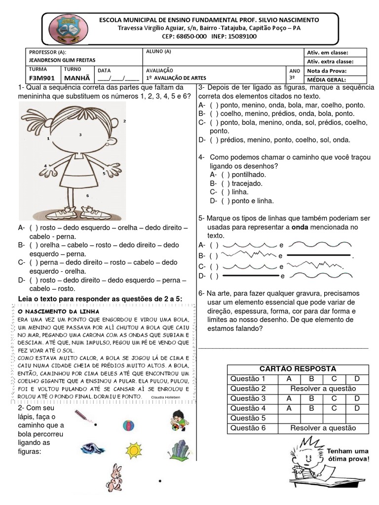 Prova de Artes 3 Ano | Lazer