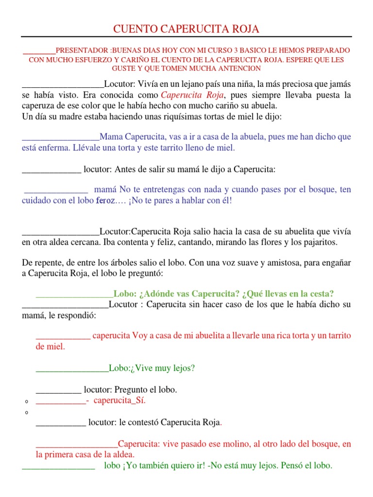Cuento Caperucita Roja para Actuar | PDF | Caperucita Roja | Ocio