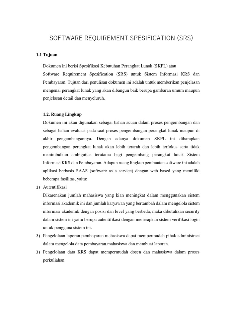 Software Requirement Spesification (SRS) : 1.1 Tujuan | PDF