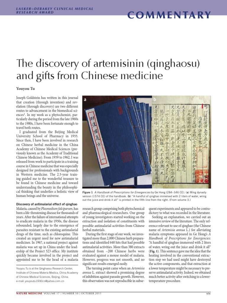 The Discovery of Artemisinin (Qinghaosu) and Gifts From Chinese ...