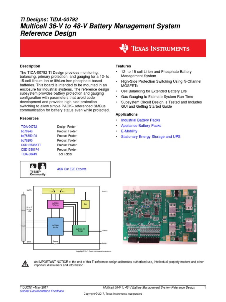 Multicell 36V To 48V Battery Management System Reference Design ...