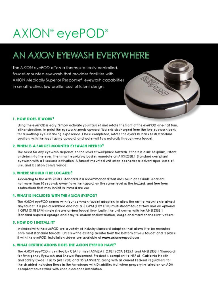 Axion Eyepod: An Axion Eyewash Everywhere | PDF | Tap (Valve) | Safety