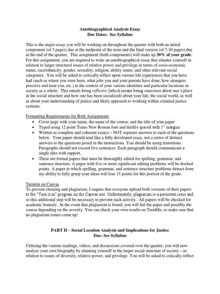 Autobiographical Analysis Essay Part 2-1 | PDF | Citation | Identity ...
