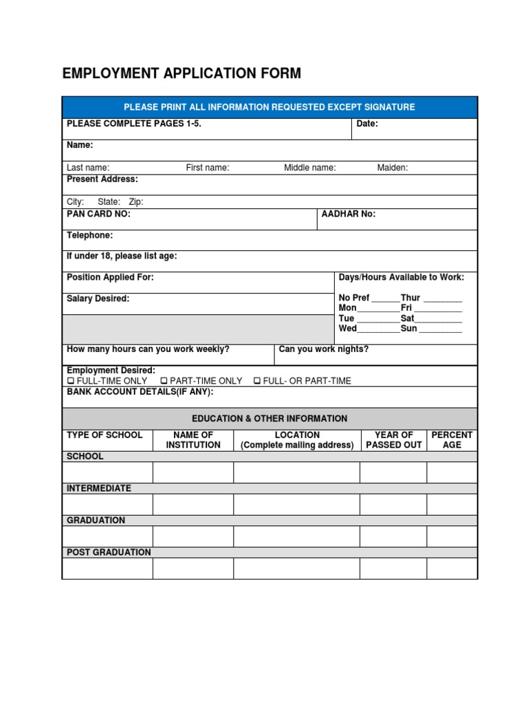 Employment Application Form | PDF | At Will Employment | Employment