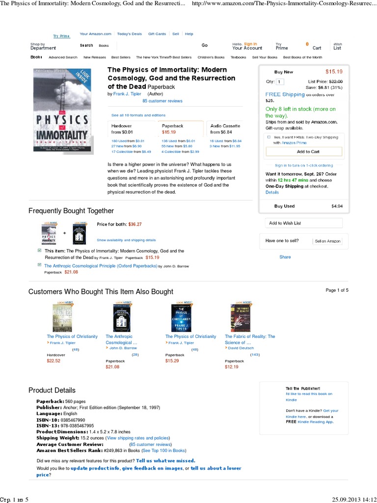 Tipler The Physics of Immortality Resurrection PDF | PDF | Metaphysics | Science