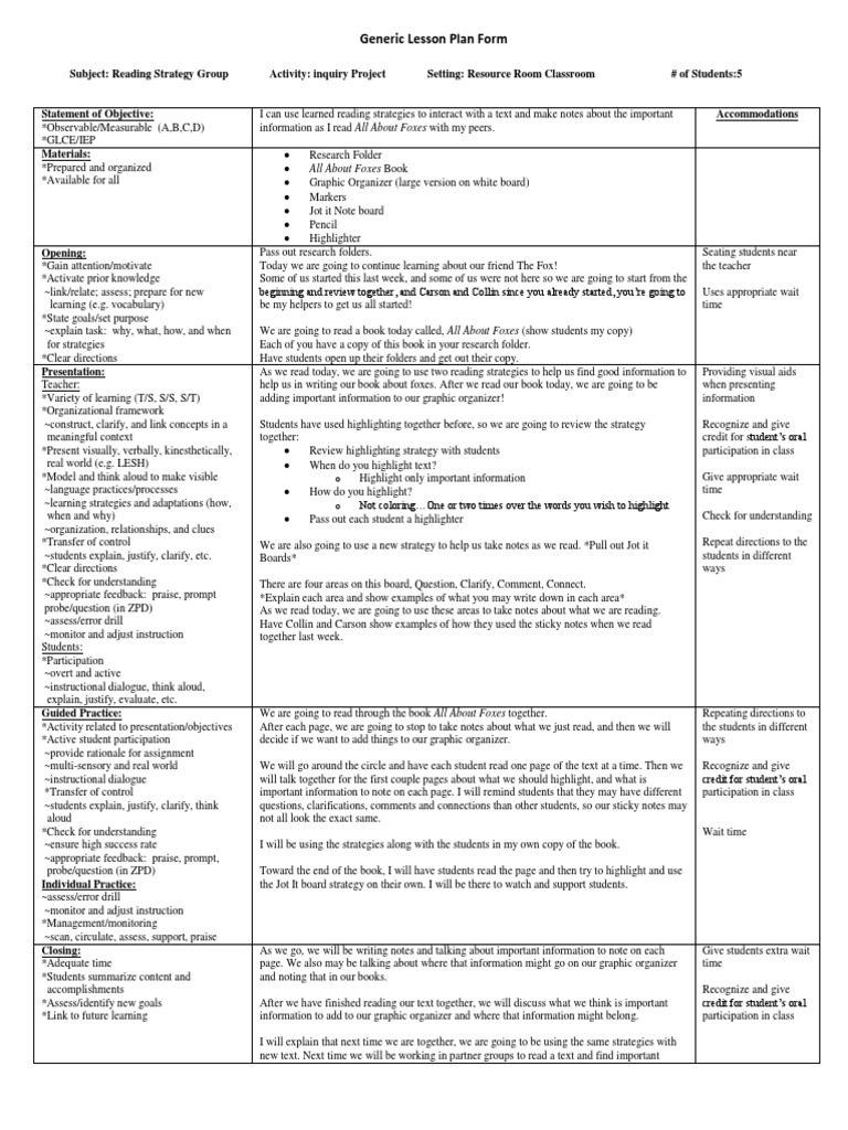 All About Foxes SRSD Inquiry Steele | PDF | Lesson Plan | Applied ...