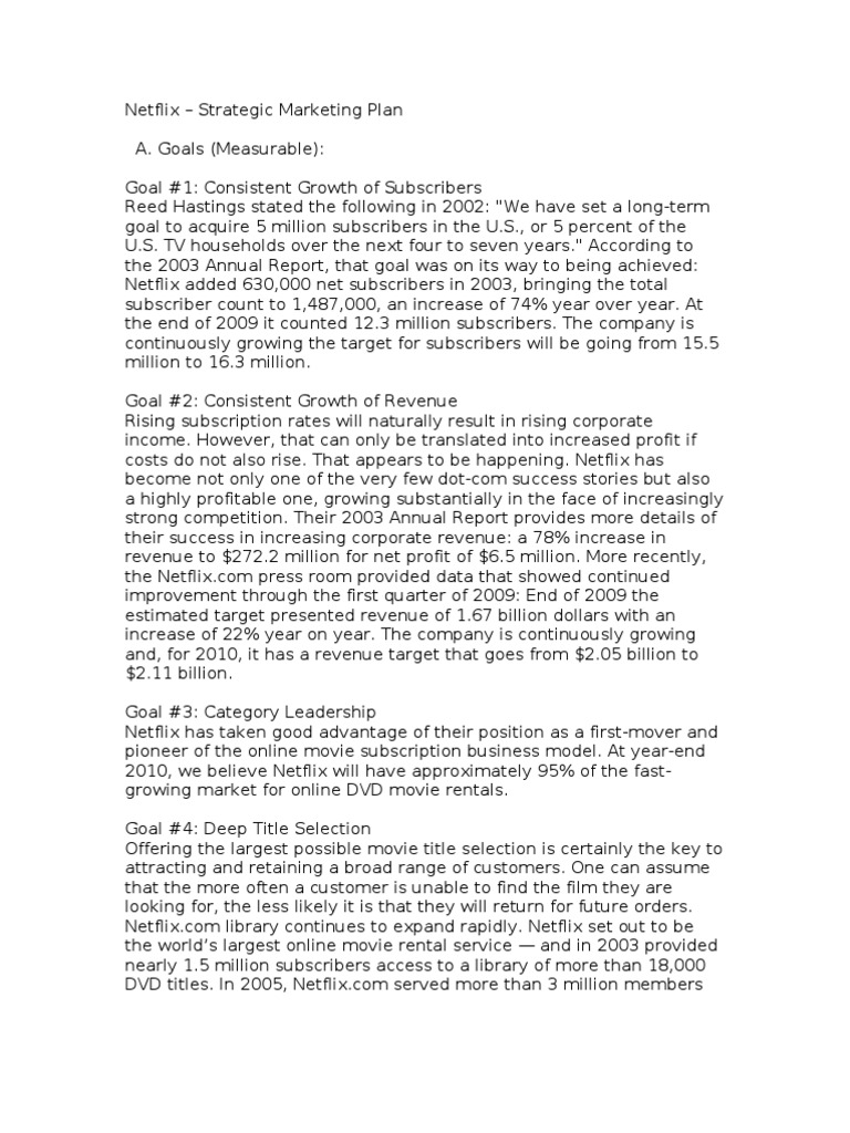 Netflix - Strategic Marketing Plan | PDF | Netflix | Subscription ...