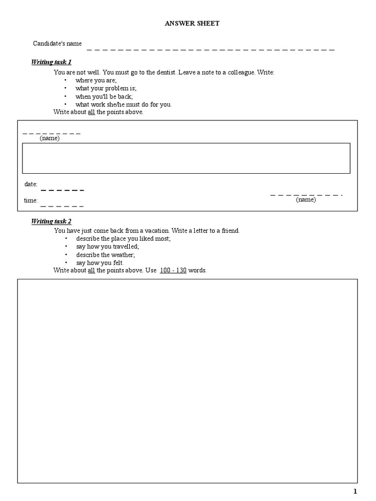 Writing Task 1: Answer Sheet | PDF