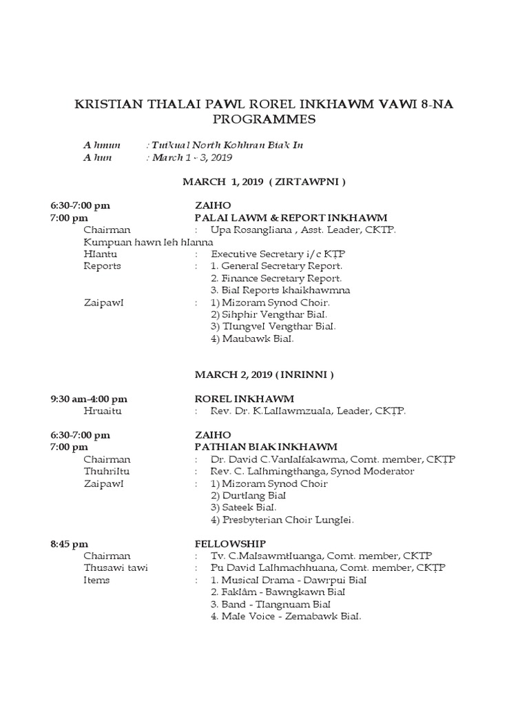 KTP Rorel INkhawm Programme | PDF | Leisure