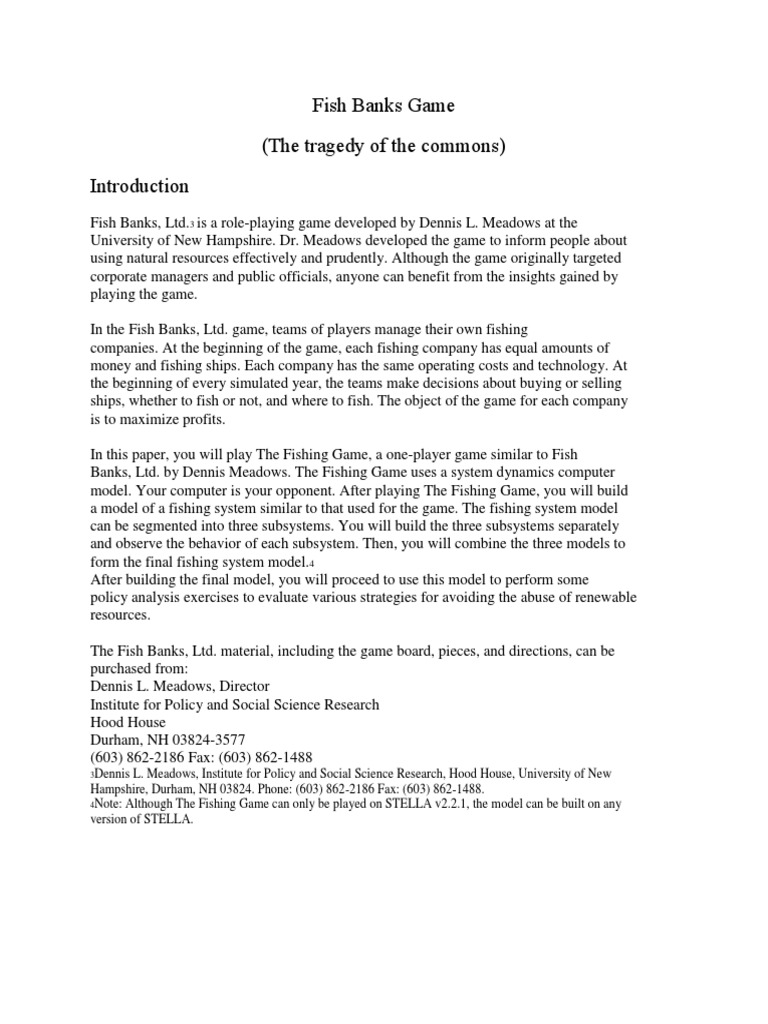 Fish Banks Game (The Tragedy of The Commons) | PDF | Simulation | Business