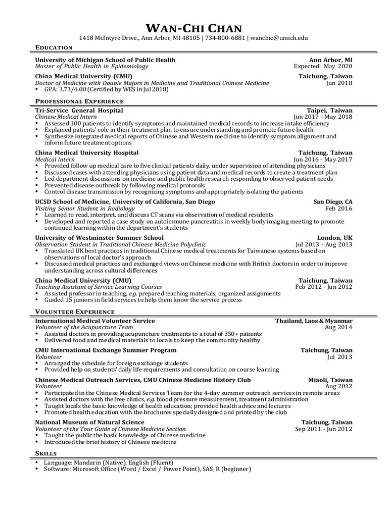 wan-chi chan resume | Traditional Chinese Medicine | Medical School ...