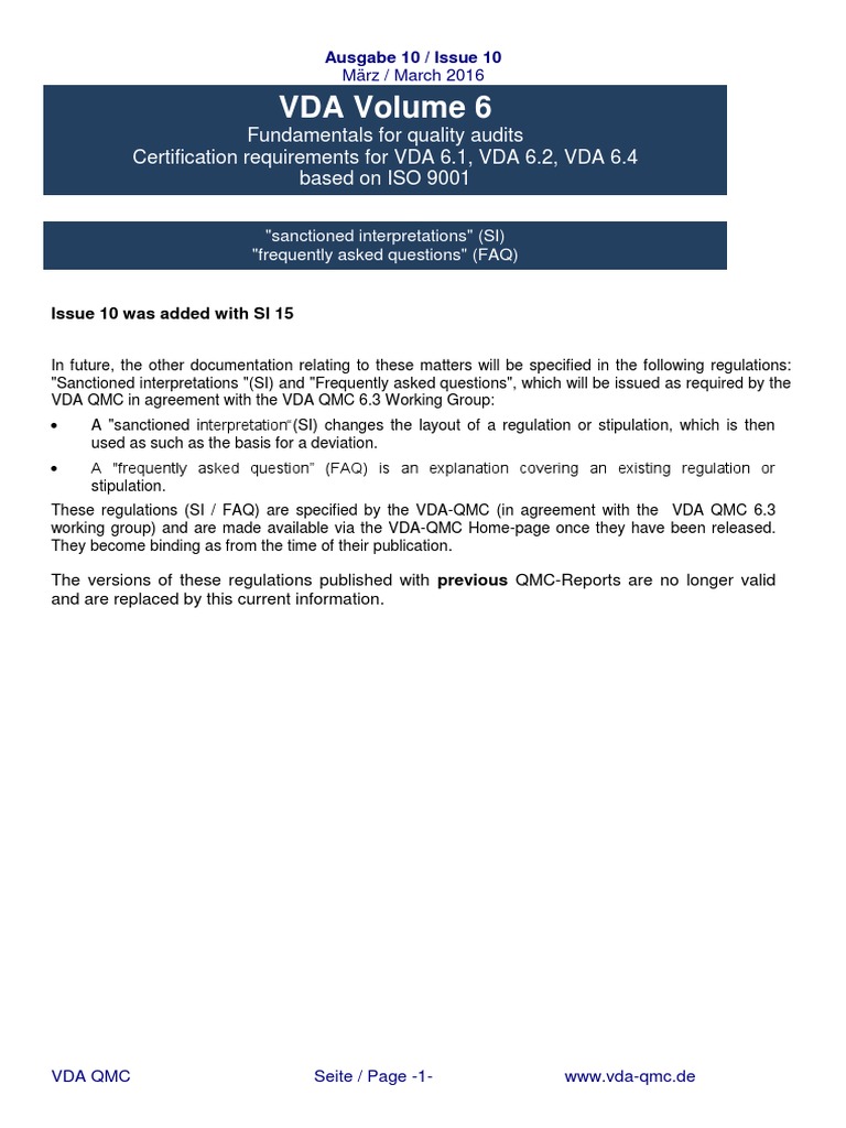 Guidance on Quality Audit Standards and Procedures: Sanctioned ...