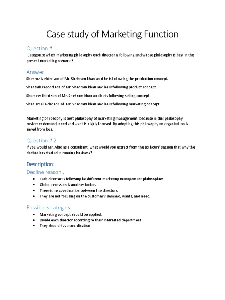 Marketing Management Case Study Analysis | PDF