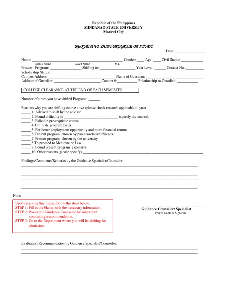 Shifting Form PDF | PDF | School Counselor