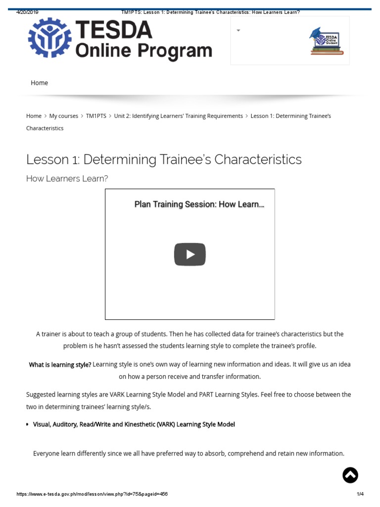 TM1PTS - Lesson 1 - Determining Trainee's Characteristics - How ...