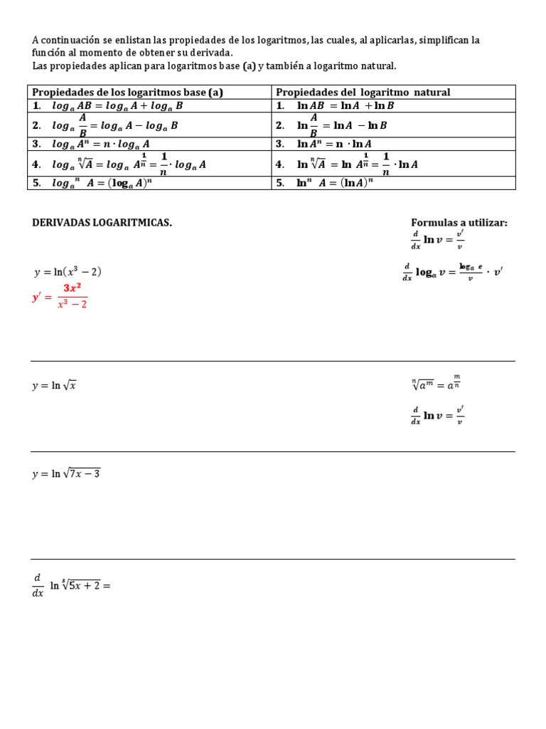 Derivadas Logaritmicas | PDF | Logaritmo | Objetos matemáticos