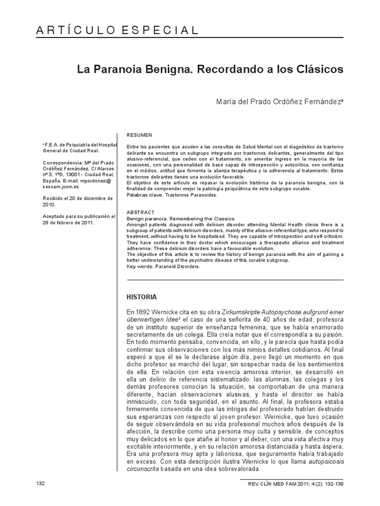 La Paranoia Benigna | PDF | Engaño | Psicosis