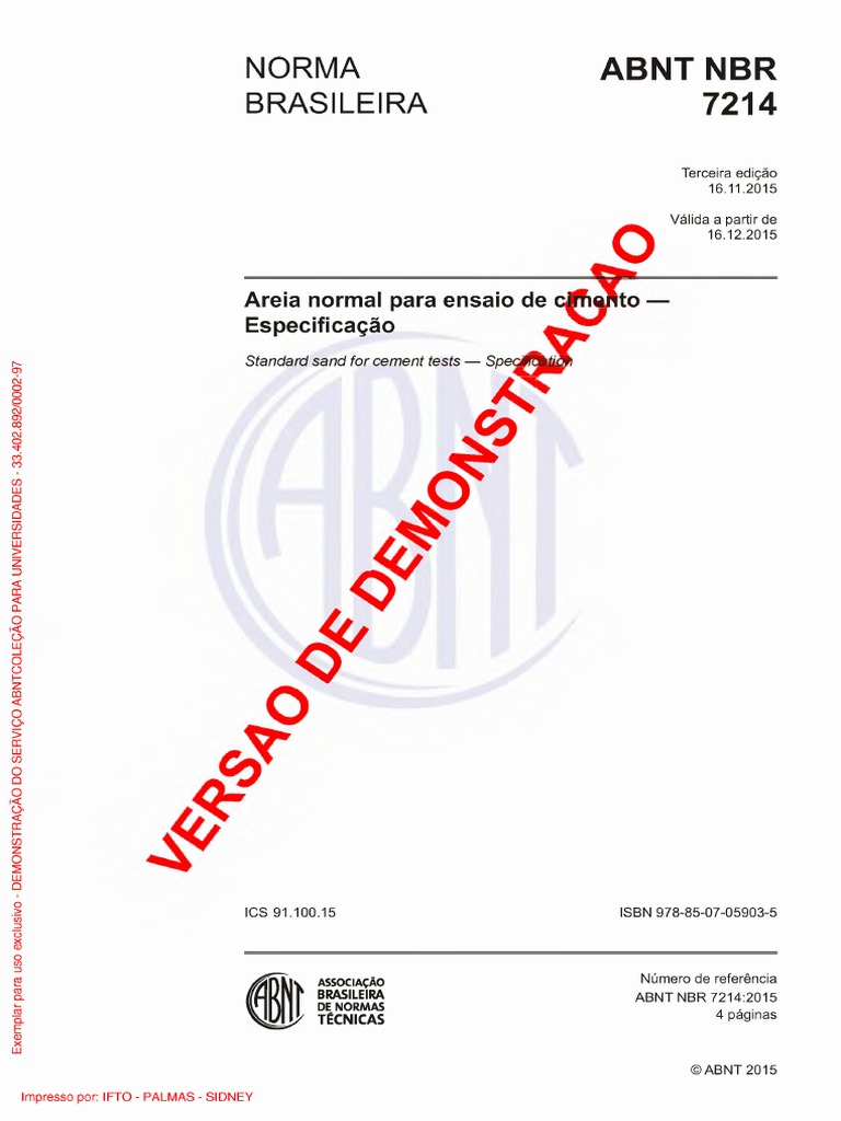 Areia Normal para Ensaio de Cimento - Especificação | Download grátis ...