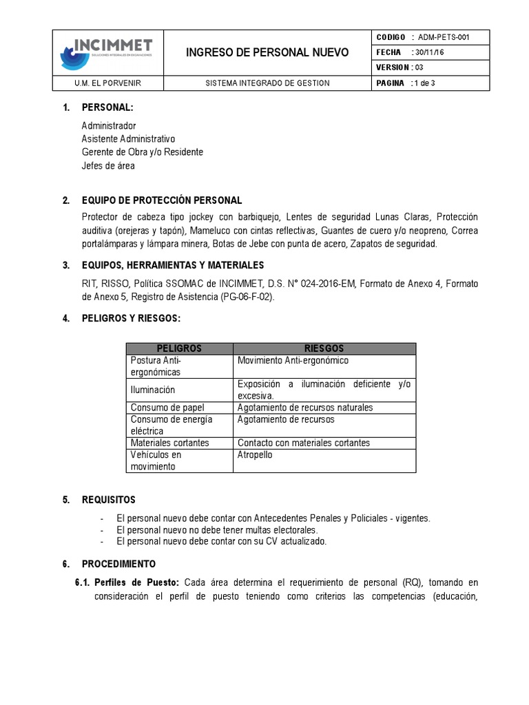 Proceso de Ingreso de Personal Nuevo | PDF | Business
