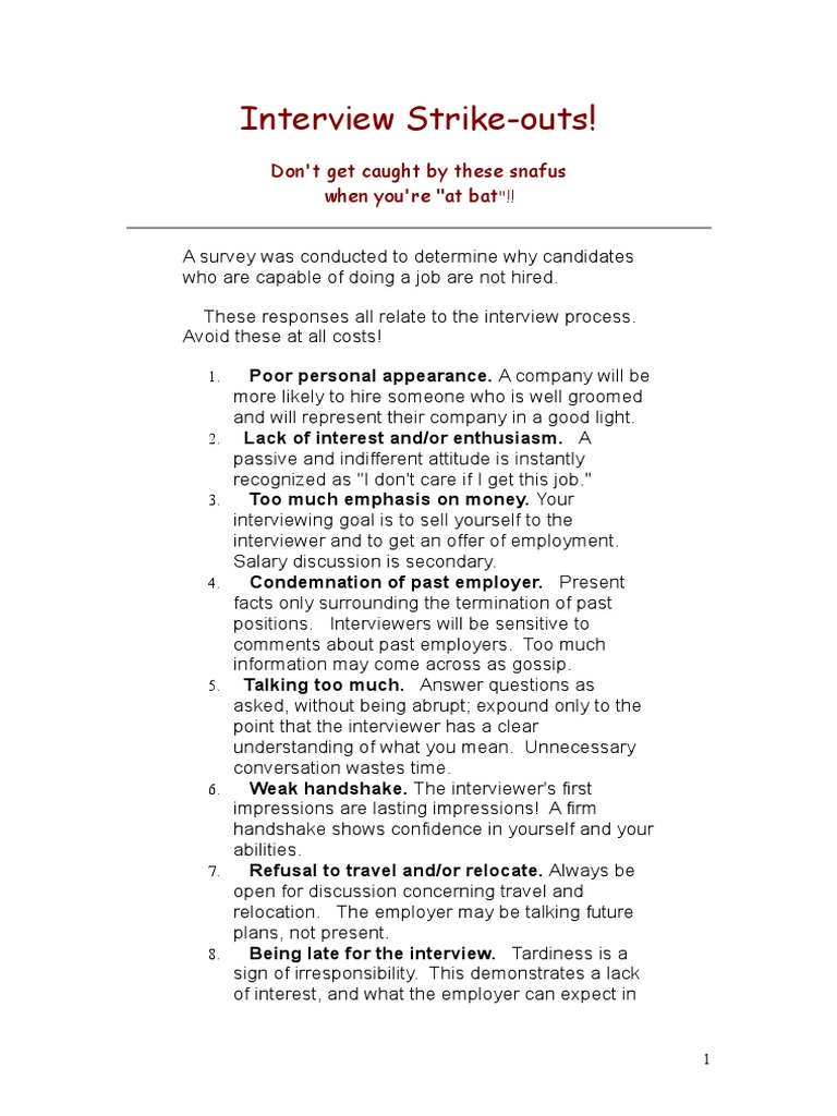 Top Interview Mistakes to Avoid | PDF | Employment | Psychological Concepts
