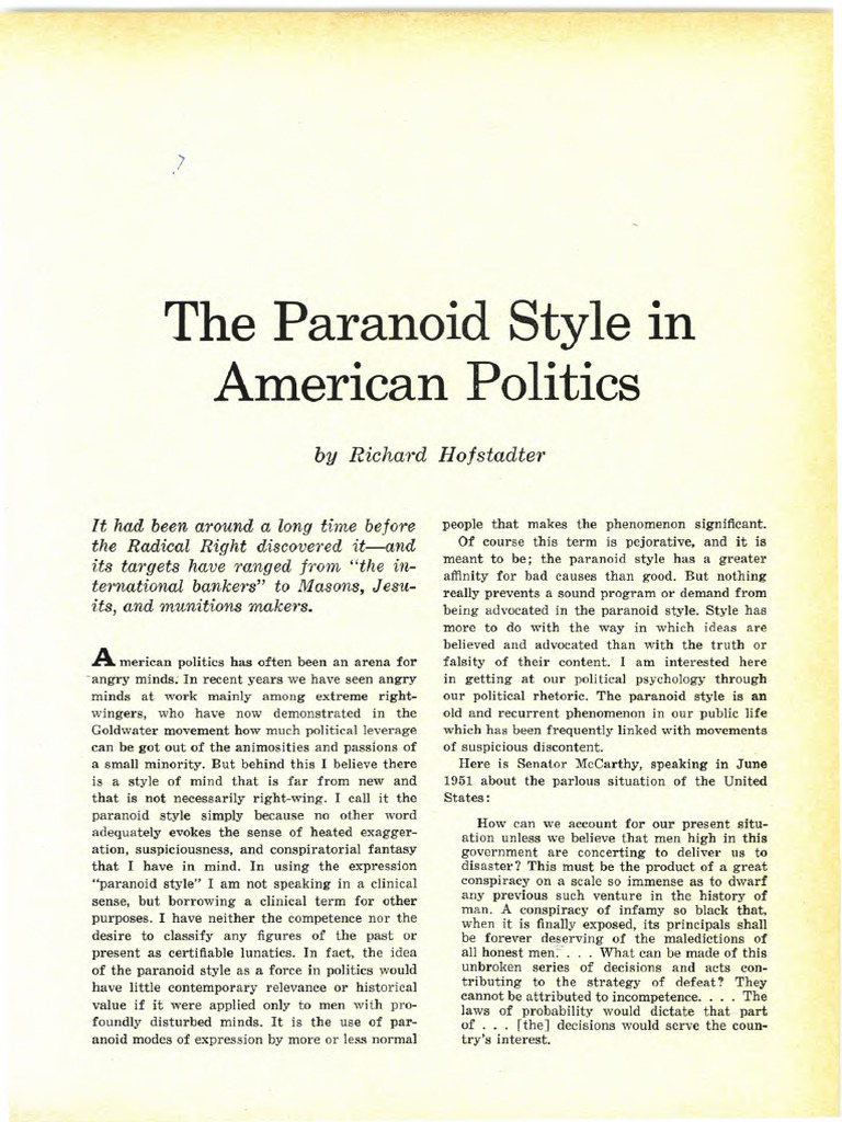 Paranoid Style in U.S. Politics | PDF | Mc Carthyism | Anti Catholicism