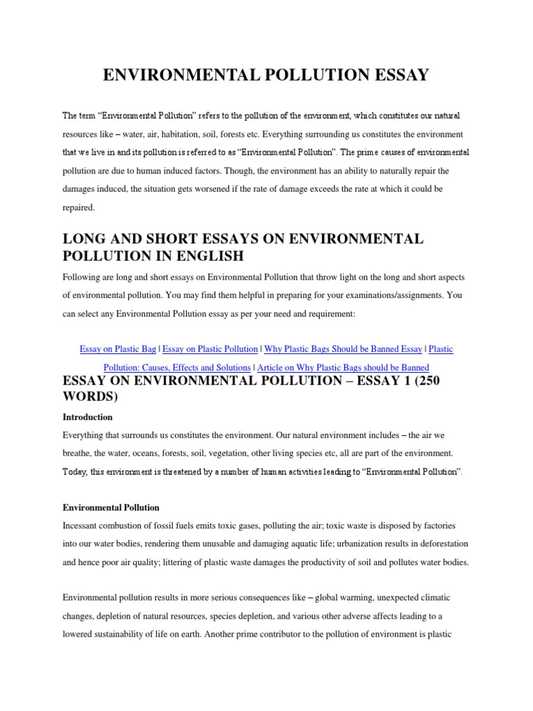 Environmental Pollution Essay | PDF | Air Pollution | Pollution